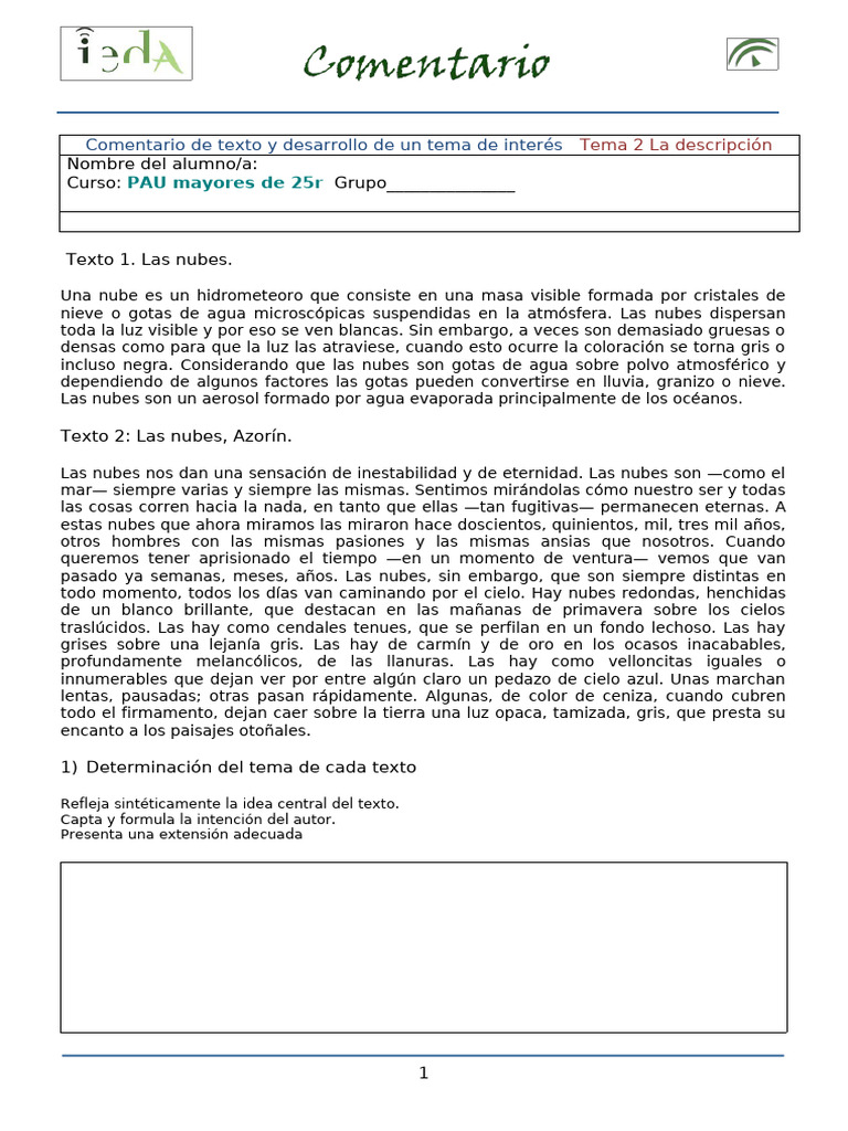 Ej - T2.La Descripción. | PDF | Nube