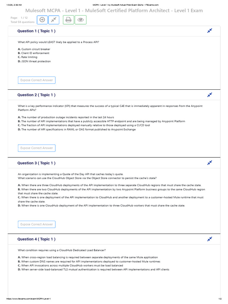 MuleSoft Certified Platform Architect - Level 1 Exam | PDF | Load ...
