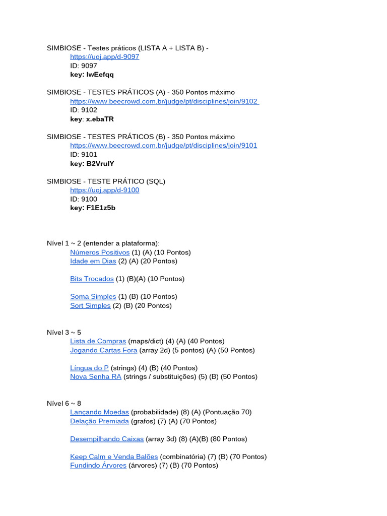 Exercícios Por Nível Beecrowd | PDF