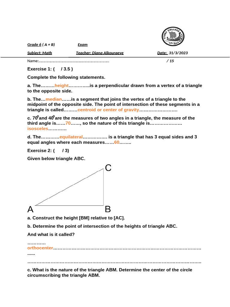 Grade 6 Math Exam Overview | PDF