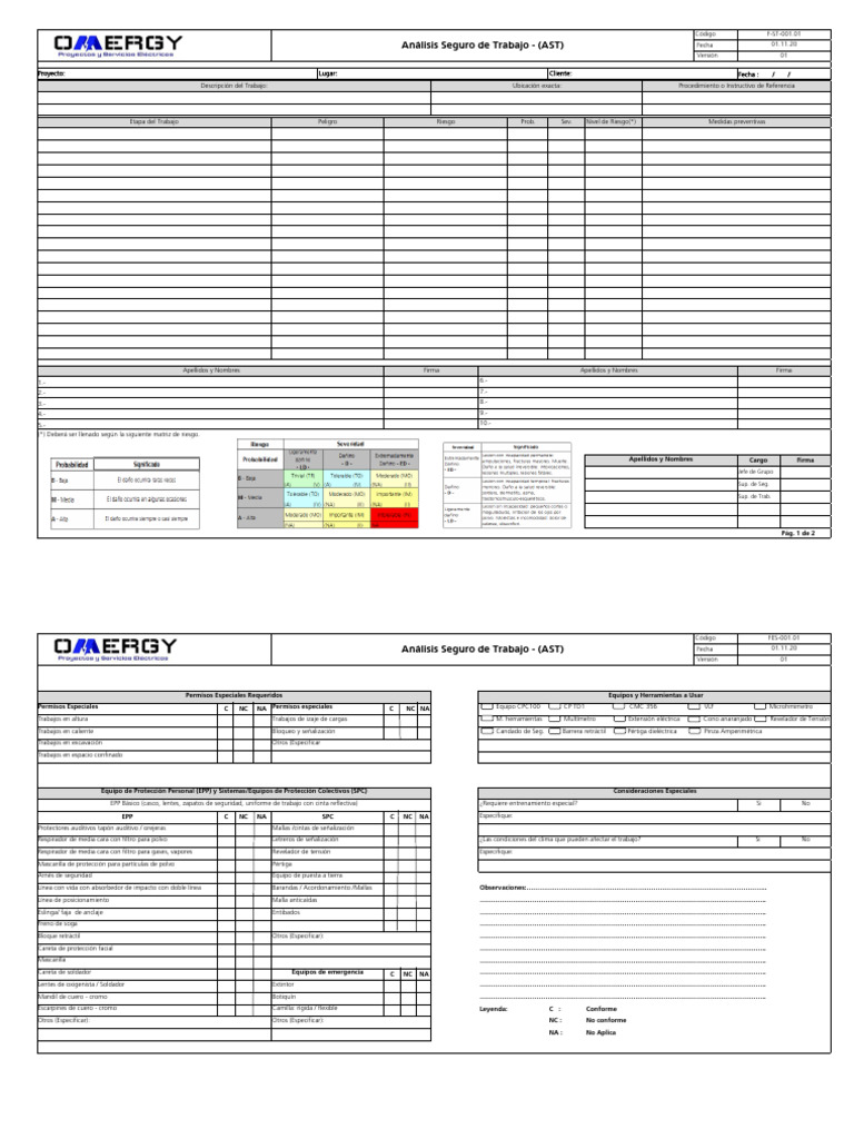 Formato AST - Omergy | PDF | La seguridad | Equipo de protección personal
