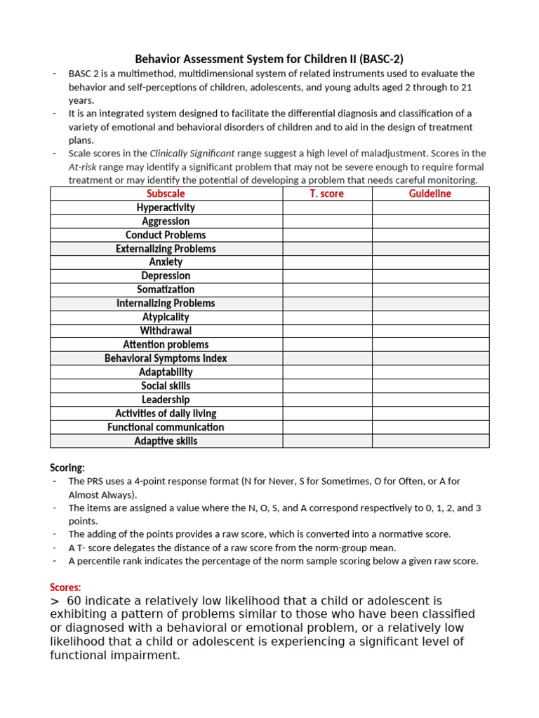 Behavior Assessment System for Children II | PDF | Causes Of Death ...