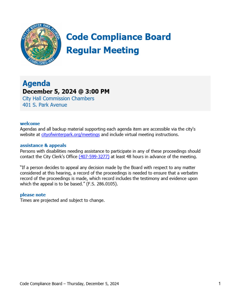 Code Compliance Board Meeting Agenda | PDF