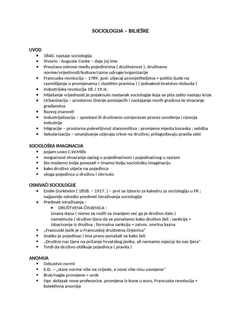 Sociologija - Bilješke | PDF