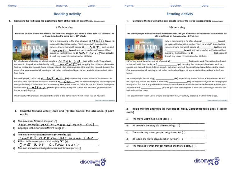 Past Simple Reading Exercise | PDF