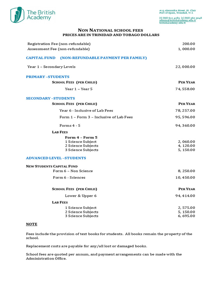 British Academy School Fees 2025 | PDF | Fee