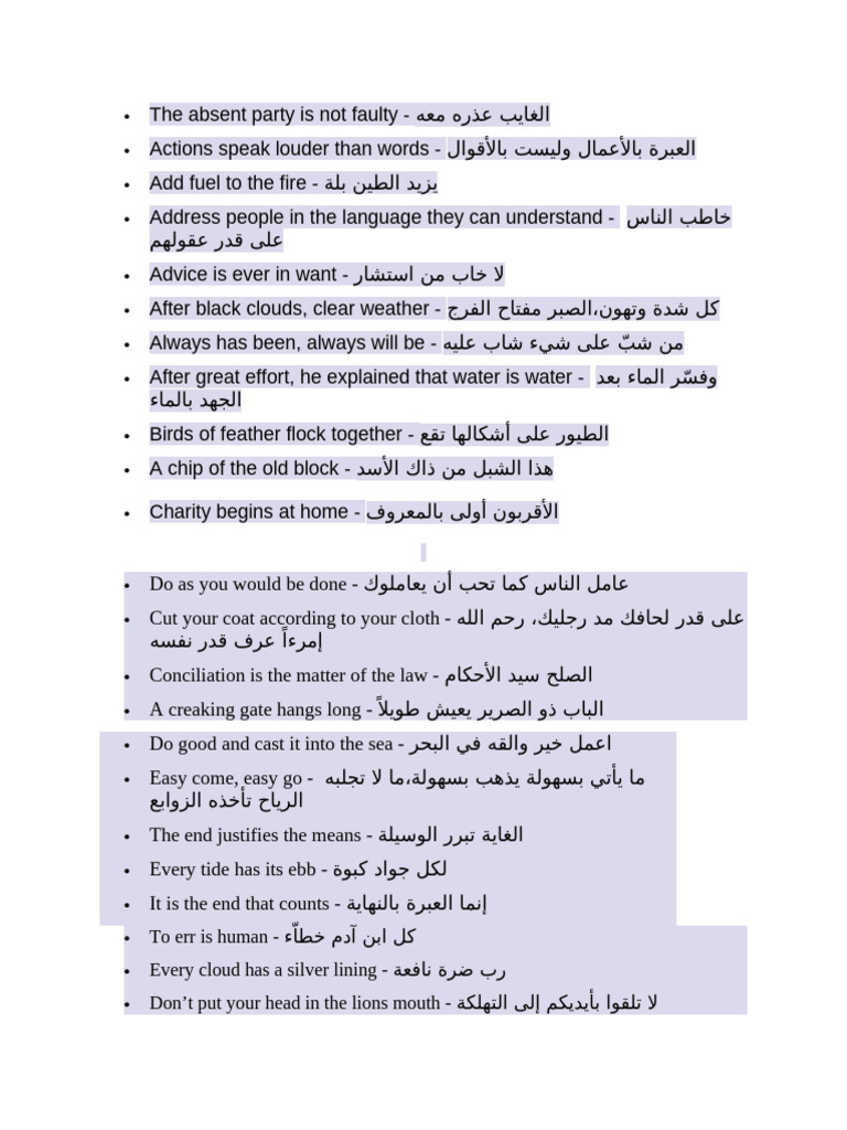Proverbs in English and Arabic | PDF