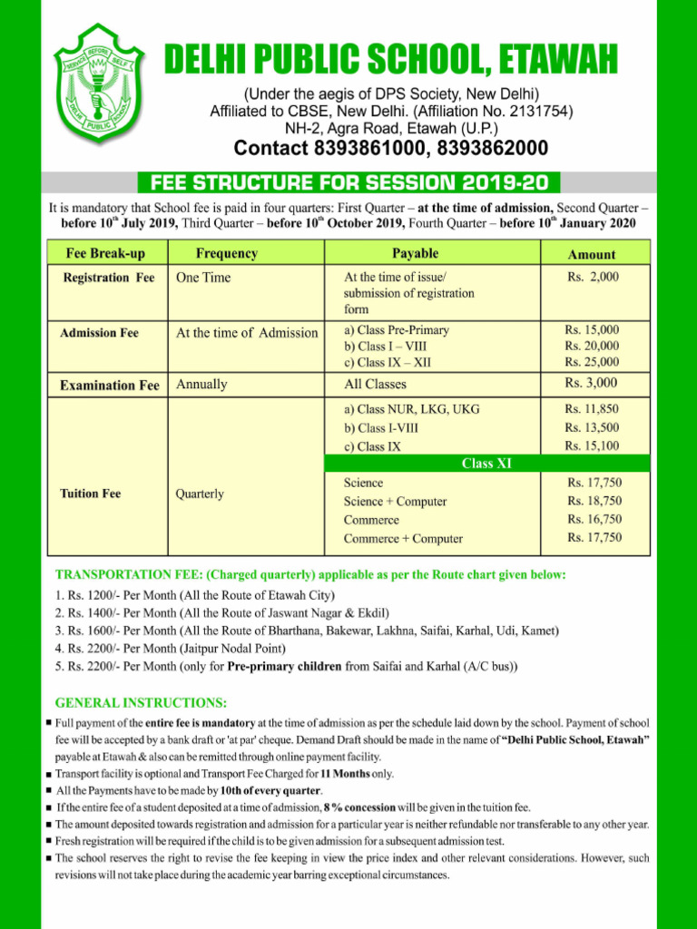 DPS Fee Structure 2019 20 | PDF