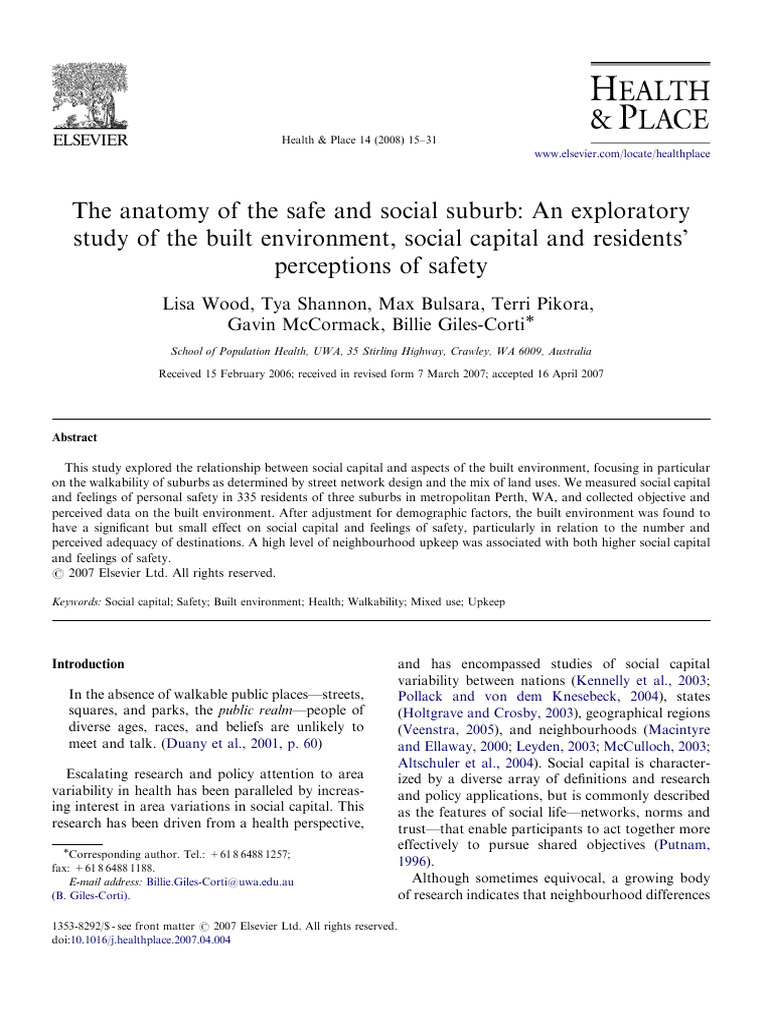 The Anatomy of The Safe and Social Suburb An Exploratory Study 2008 ...
