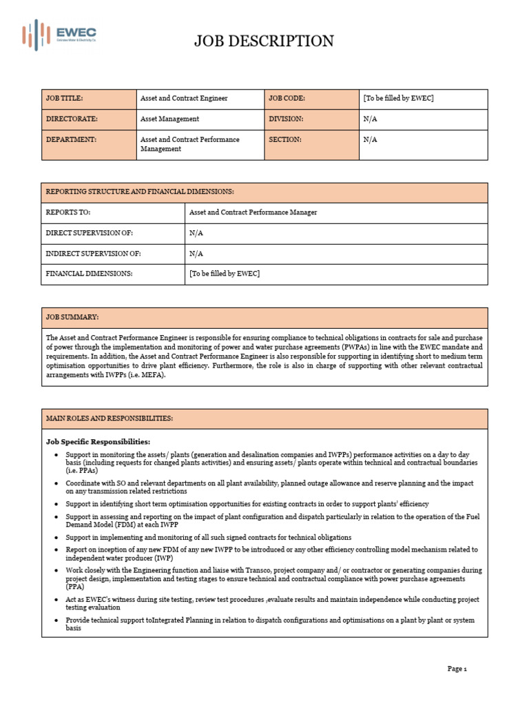 EWEC - JD - Asset and Contract Engineer - VF | PDF | Business | Economies