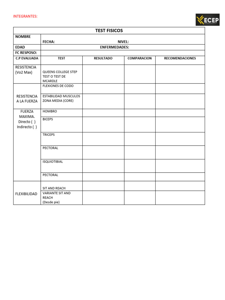 Formato Test Fisicos | PDF