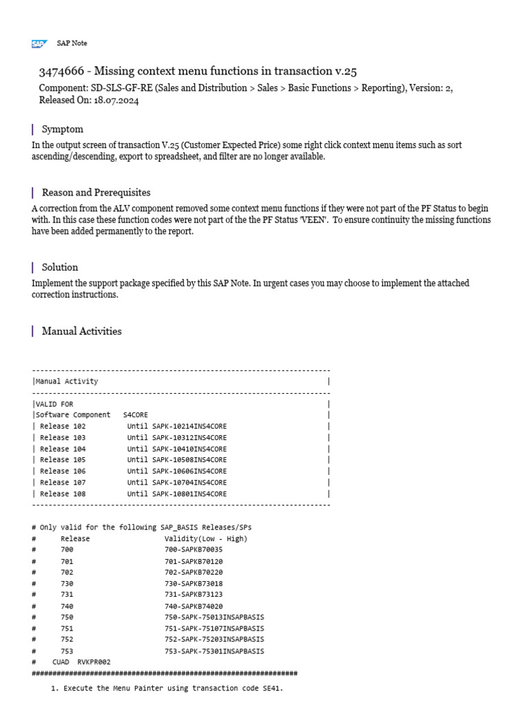Missing Context Menu Functions in Transaction v.25 | PDF | Menu ...