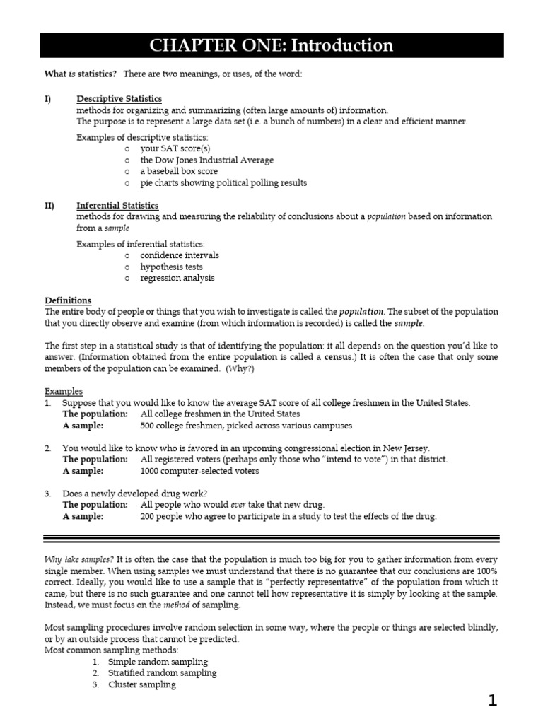 CHAPTER+ONE+Descriptive+Statistics+ +univariate | PDF | Sampling (Statistics) | Statistics