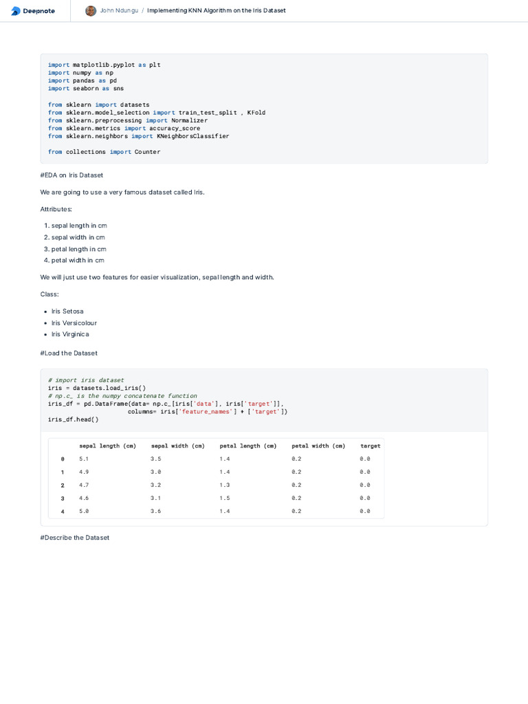 Implementing KNN Algorithm On The Iris Dataset | PDF | Theoretical Computer Science | Algorithms ...