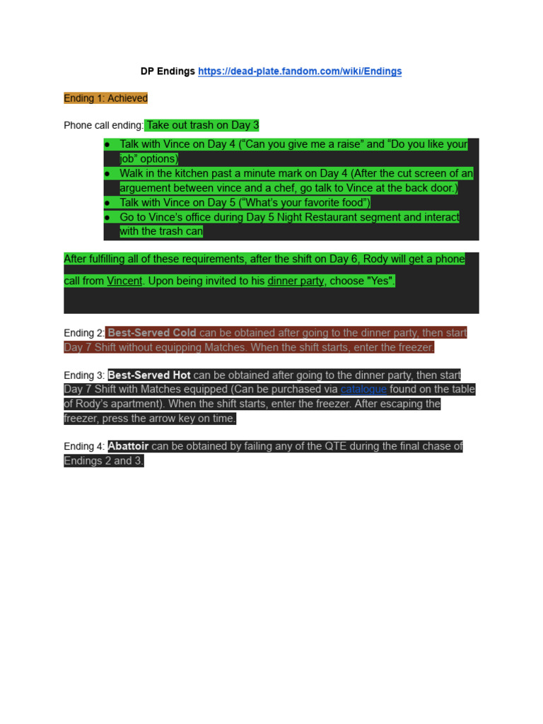 Dead Plate Game Ending Strategies | PDF