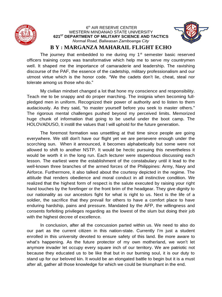 MDM Wmsu Paf Rotc Excuse Letter | PDF | Military