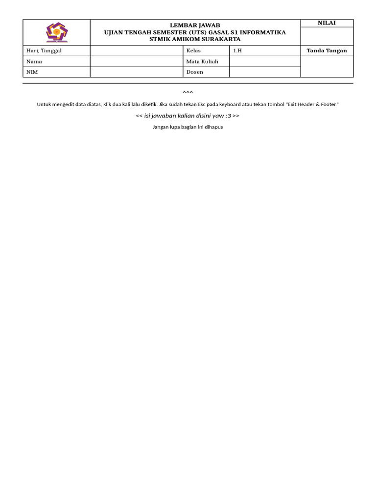 FORMAT LEMBAR JAWAB UTS | PDF