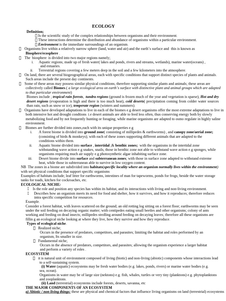 Biology ecology Notes | PDF | Soil | Food Web