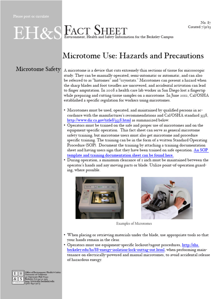 Microtome Fact Sheet | PDF | Working Conditions | Safety
