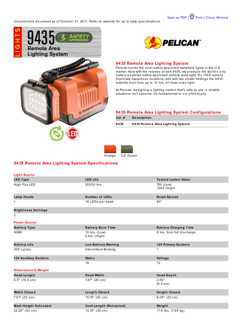 Pelican 9435 Remote Area Lighting System | PDF
