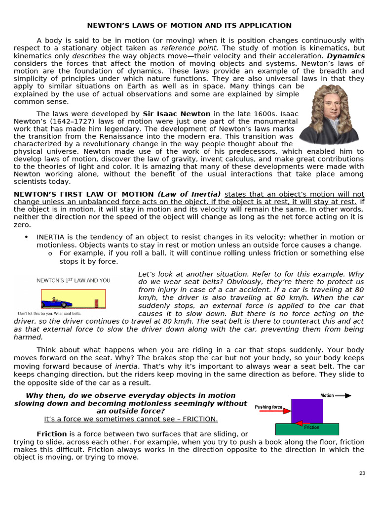 Newtons Laws of Motion Its Application | PDF | Friction | Force