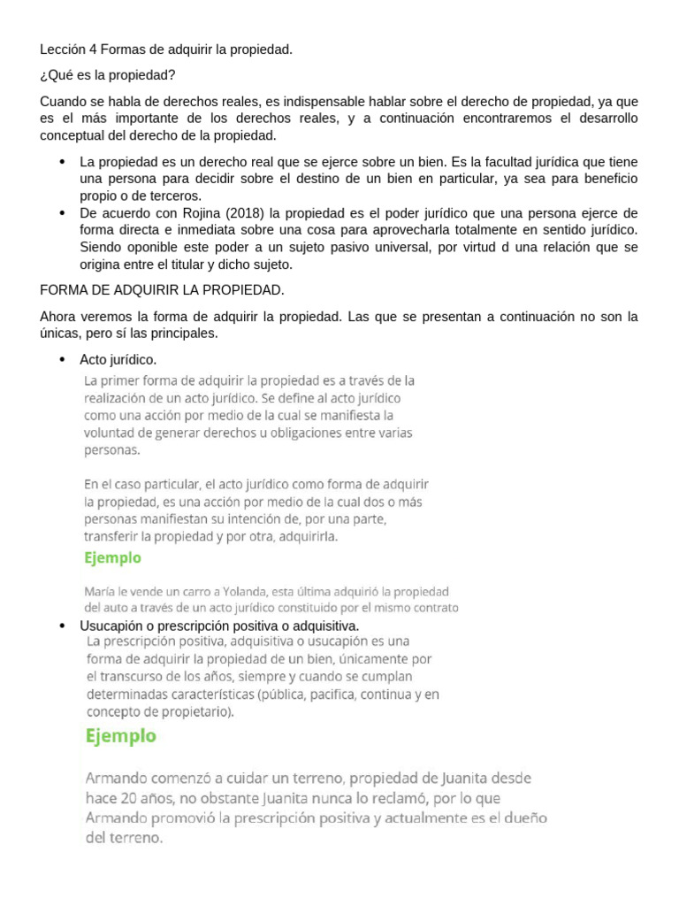 Lección 4 Formas de Adquirir La Propiedad | PDF | Propiedad | Derecho ...