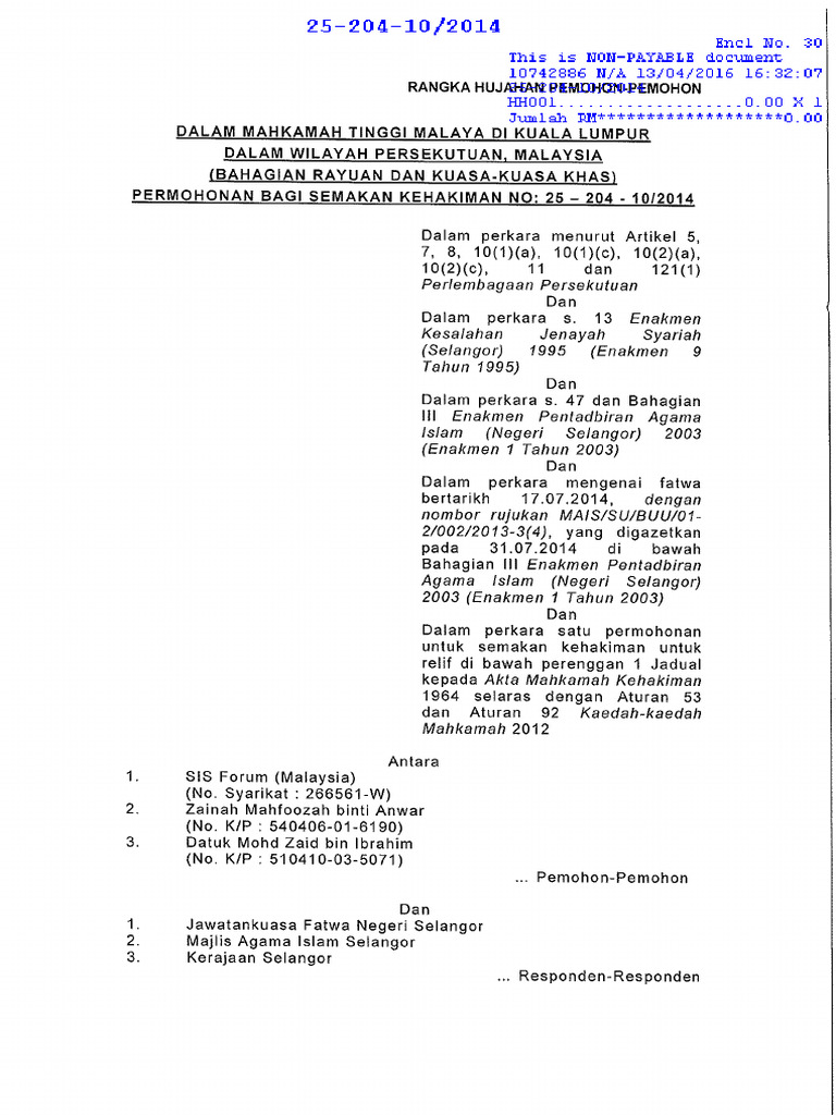 Rangka Hujahan Pemohon F - Subs BM - 01 | PDF | Written Communication ...