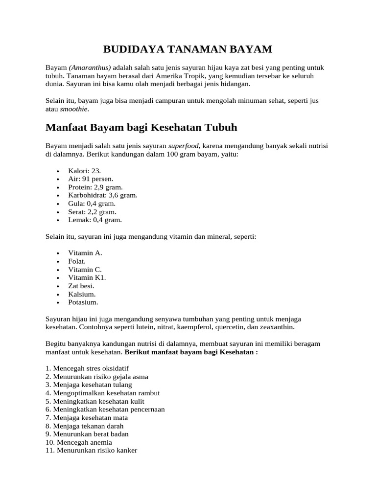 BUDIDAYA TANAMAN BAYAM | PDF