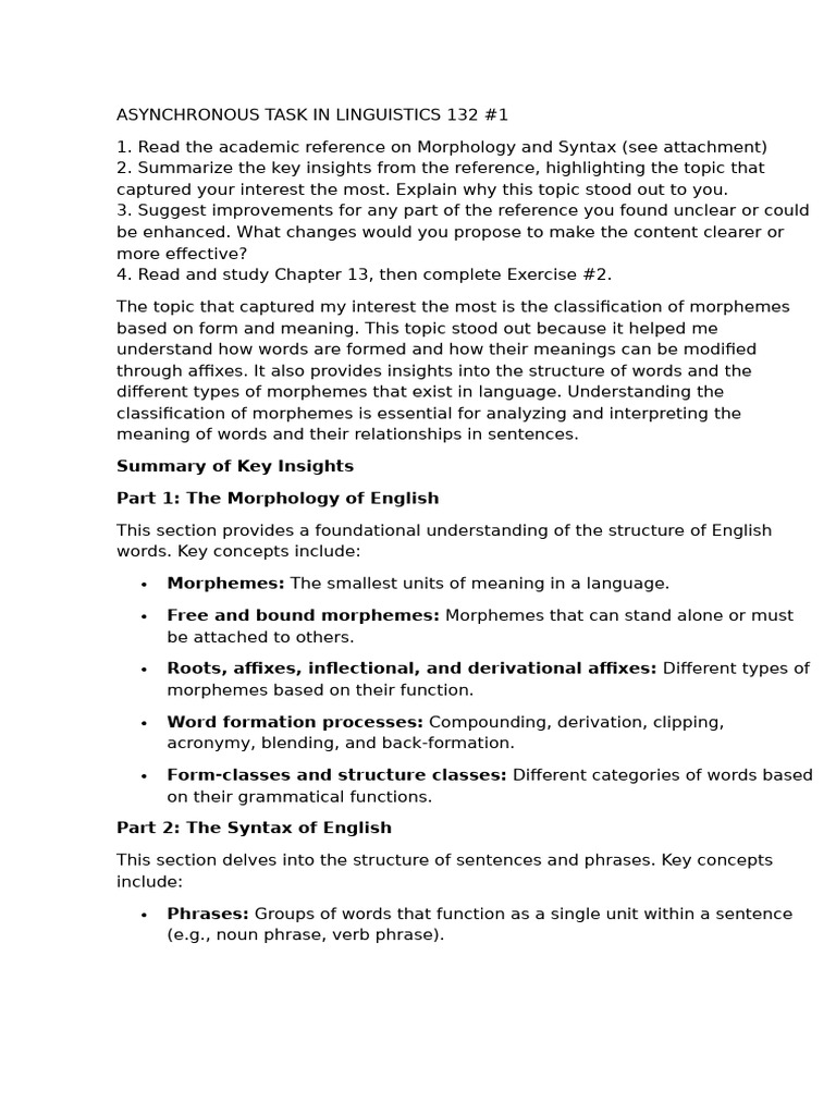 Asynchronous Task in Linguistics | PDF | Word | Morphology (Linguistics)