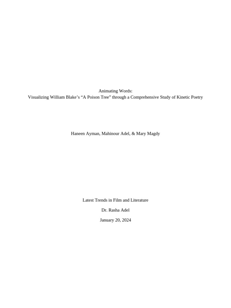 Animating Words - Visualising William Blake's A Poison Tree Through A ...