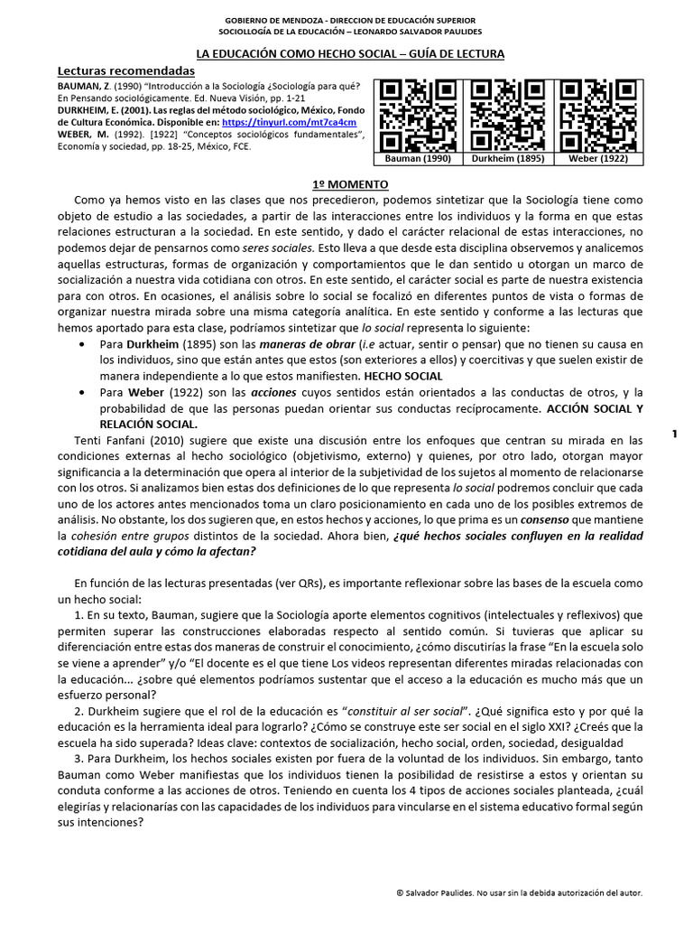 I25 - Clase 4 - Educaci-N Como Hecho Social - 2024 | PDF | Sociología | Emile Durkheim