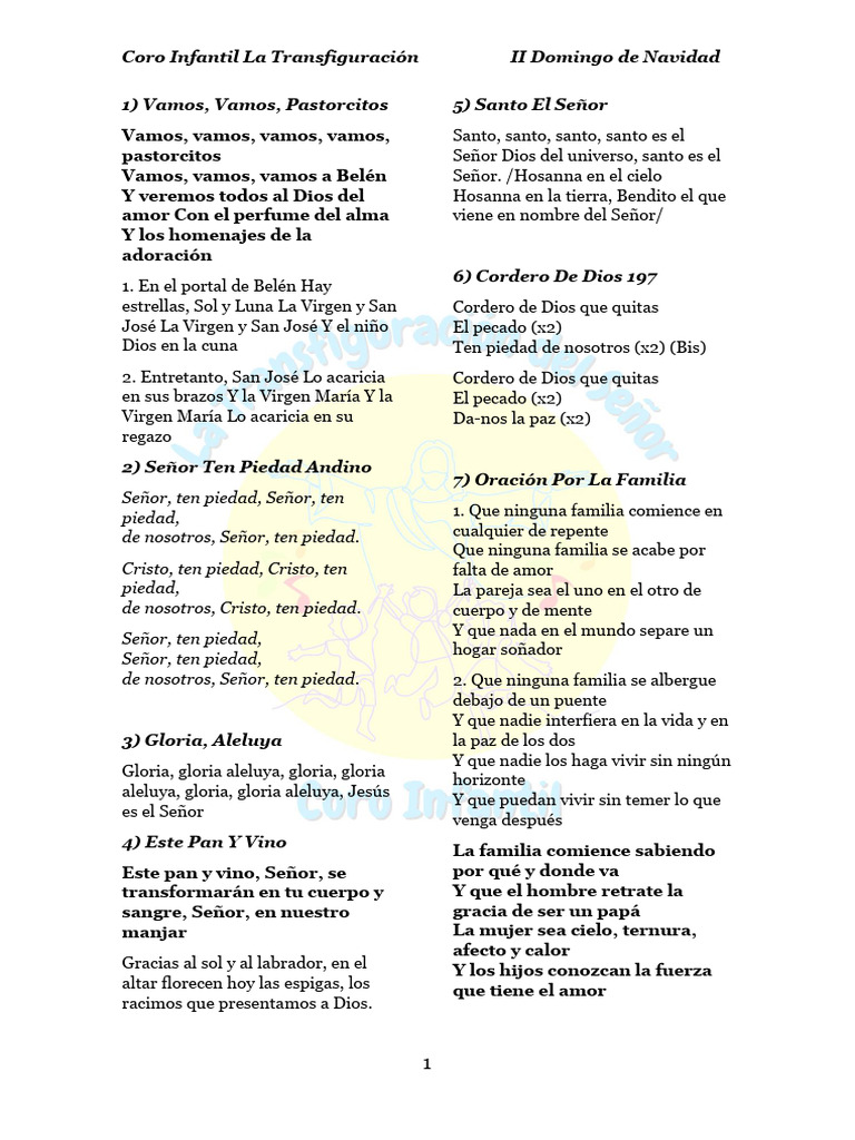 Cantos Misa Domingo 29-12-24 | PDF | Creencia religiosa y doctrina