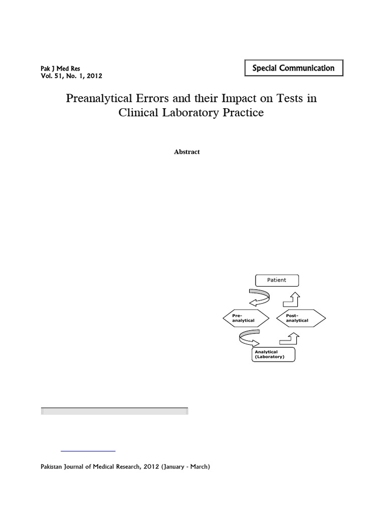 Preanalytical Errors Good | PDF | Error | Medical Laboratory