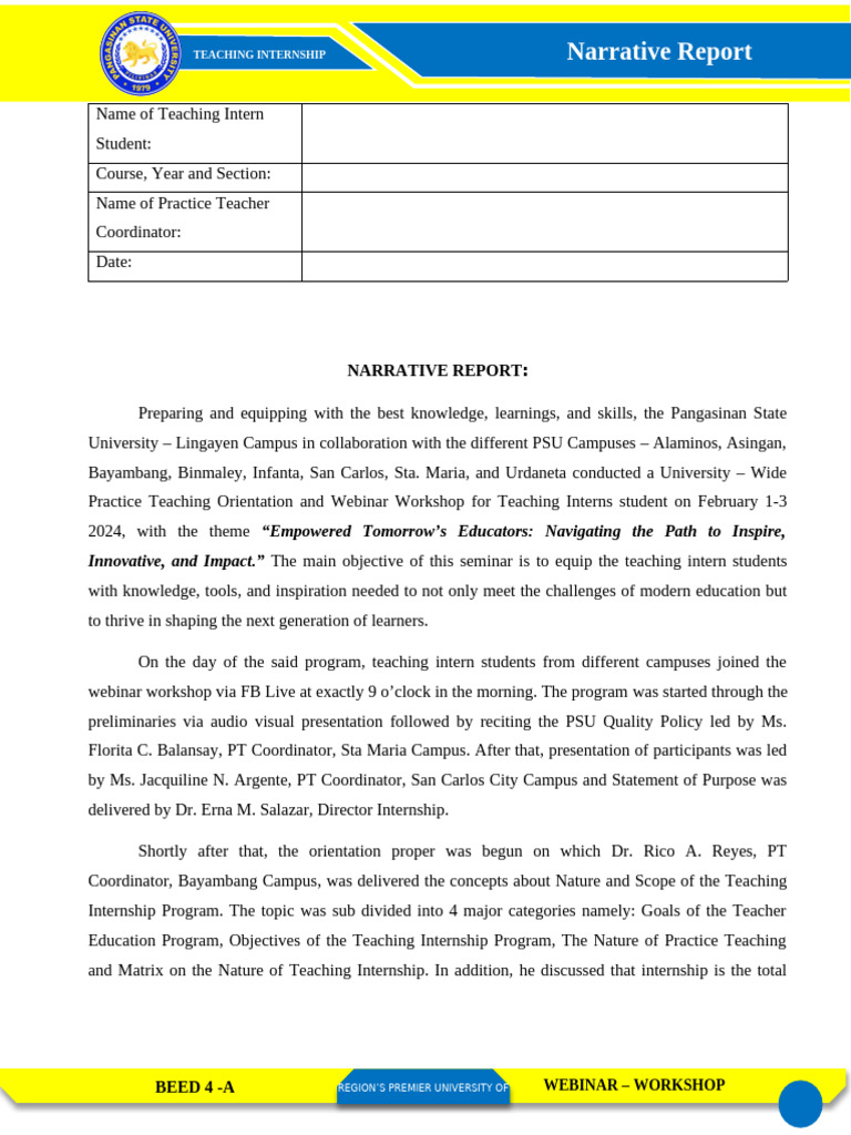 NARRATIVE REPORT TEMPLATE | PDF | Teachers | Lesson Plan