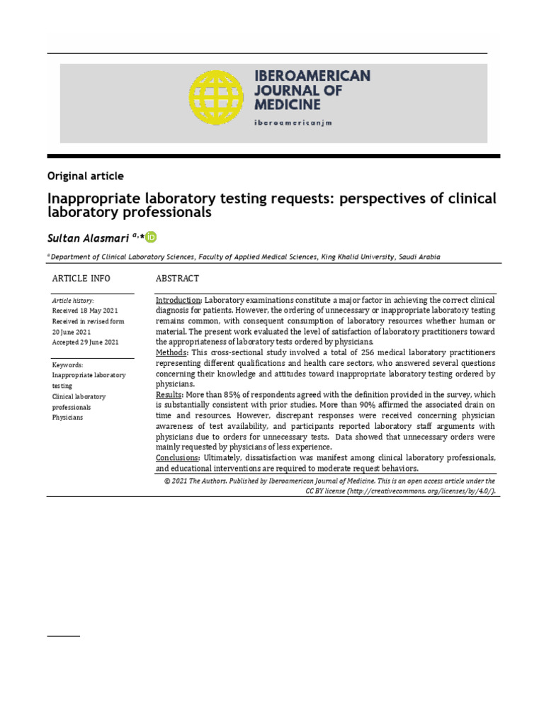 Inappropriate Laboratory Testing Requests | PDF | Physician | Laboratories