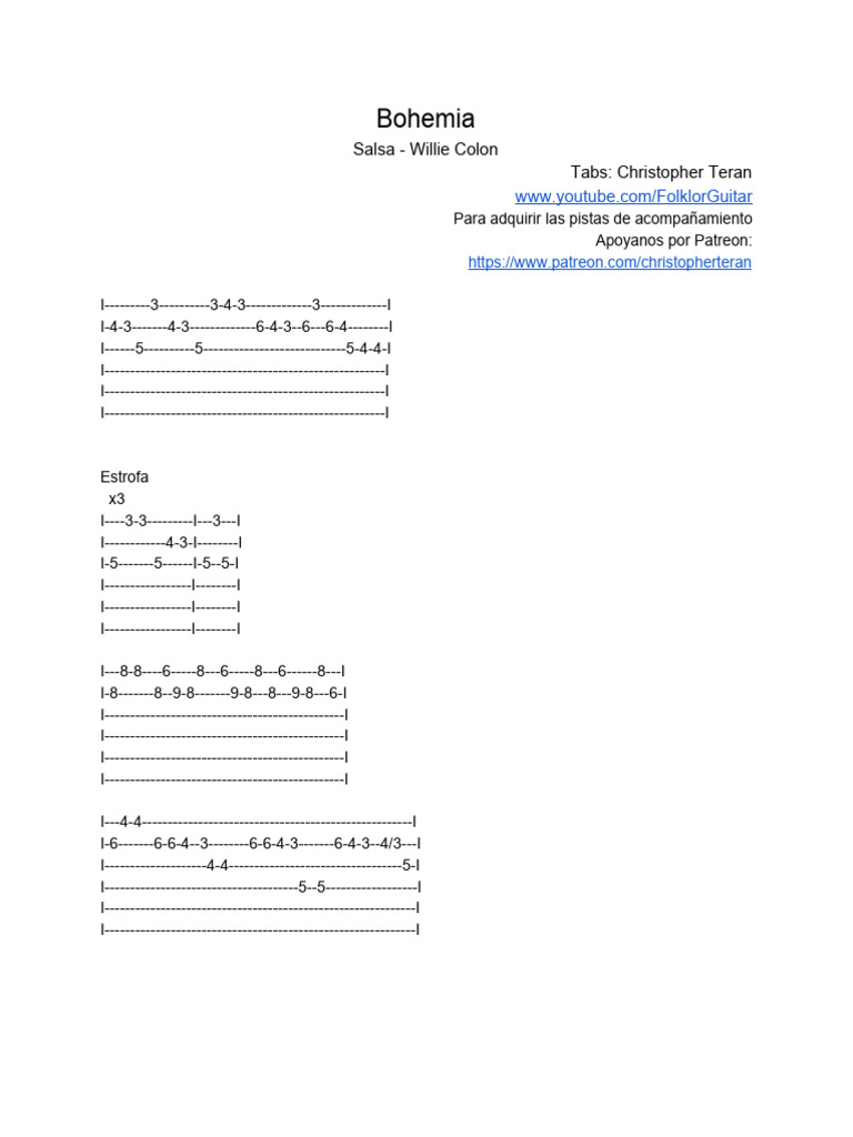 Bohemia Salsa Tabs for Guitar | PDF