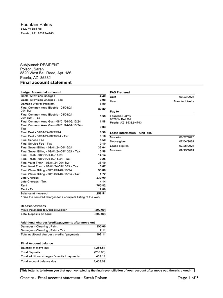 Final account statement - 186 - RESIDENT | PDF | Fee | Taxes