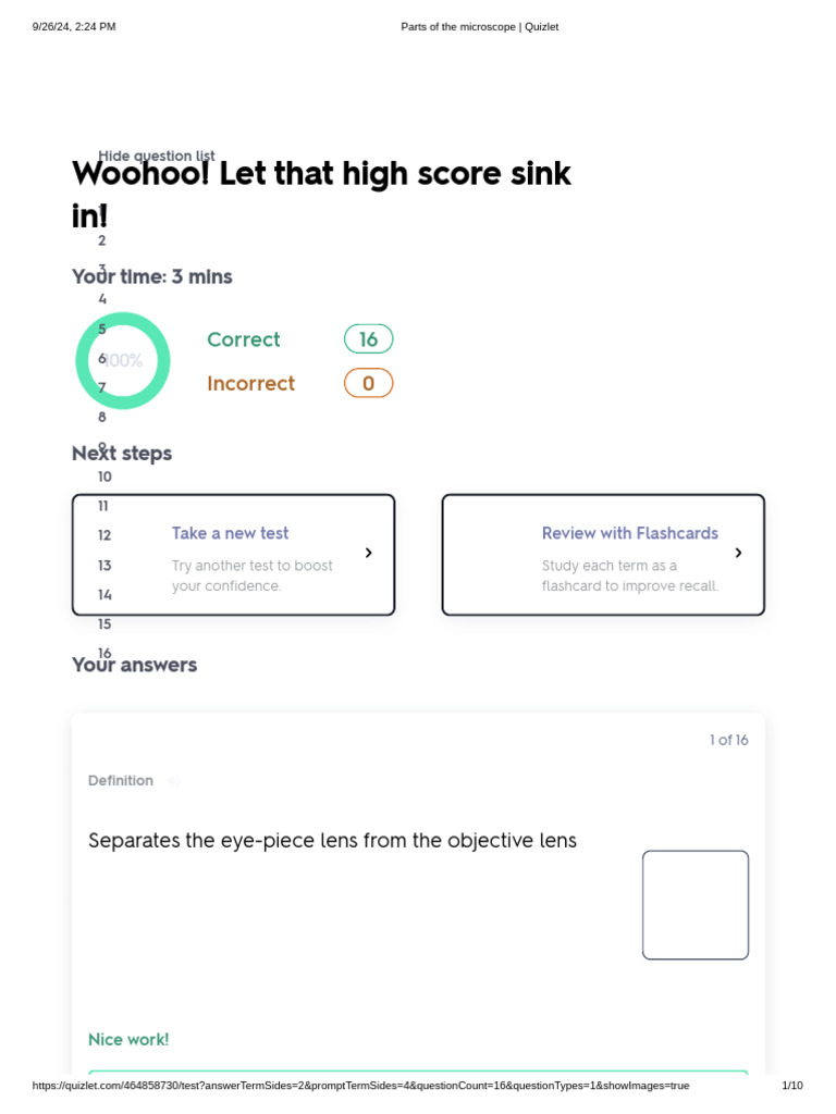 Microscope Parts Quiz and Study Guide | PDF | Glass Applications ...