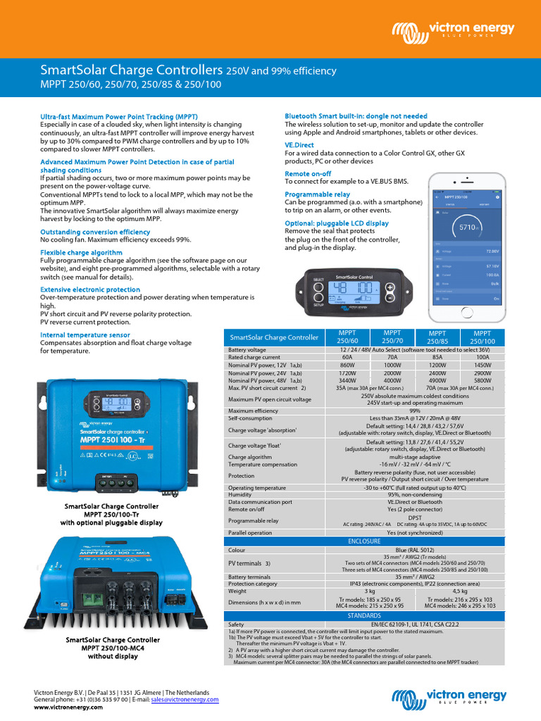 Victron MPPT 250/100 Charge Controller Specs | PDF | Electrical ...