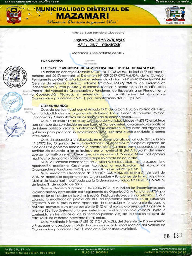 MOF_MDM.pdf | PDF | Gobierno local | Alcalde