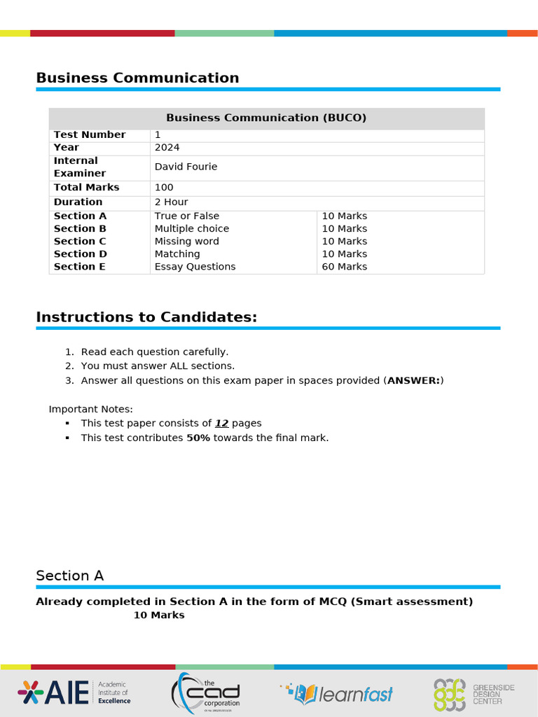 Summative Assessment 1 (Business Communication) - F7i | PDF ...