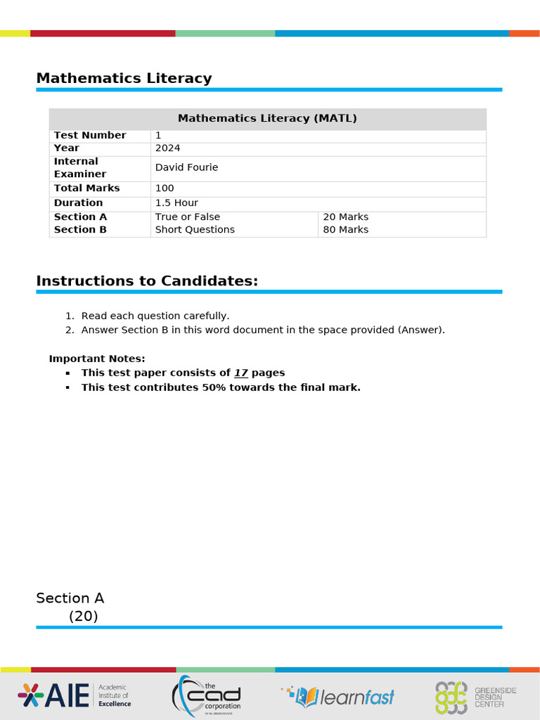 Summative Assessment 1 (Mathematics Literacy)_32e | PDF | Educational ...