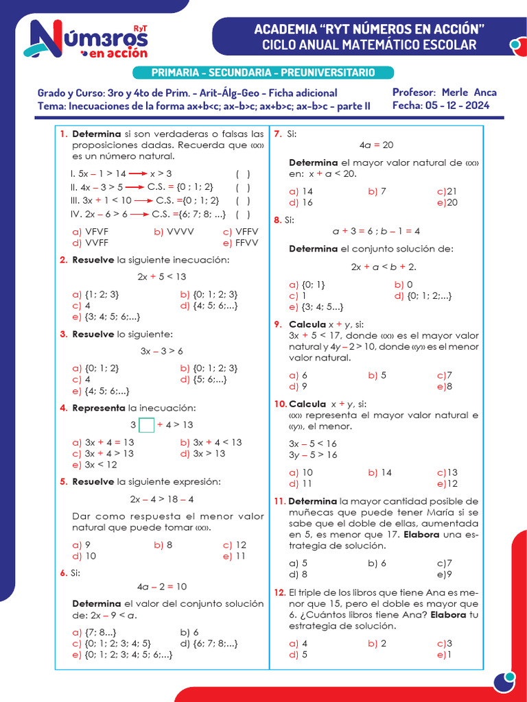 SEMANA 34 - 3ro y 4to Prim - Arit-Álg-Geo - Ficha Adicional | PDF