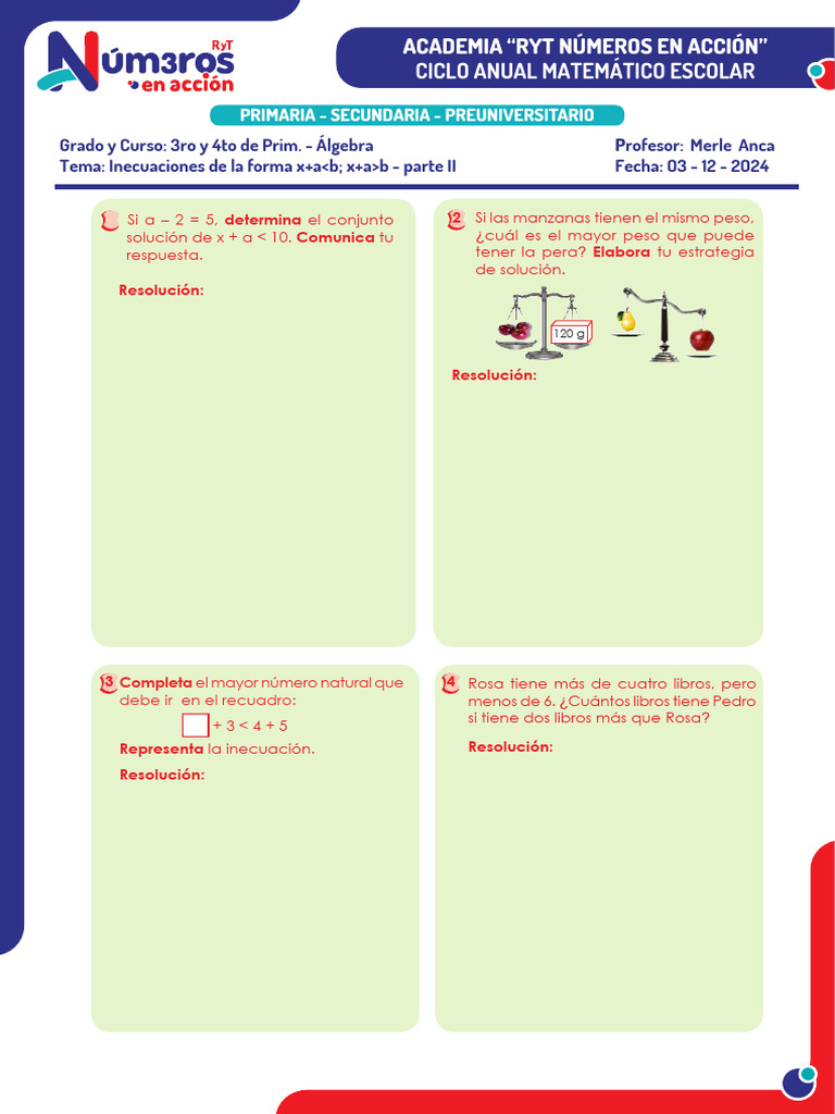 SEMANA 34 - 3ro y 4to Prim - Álgebra | PDF
