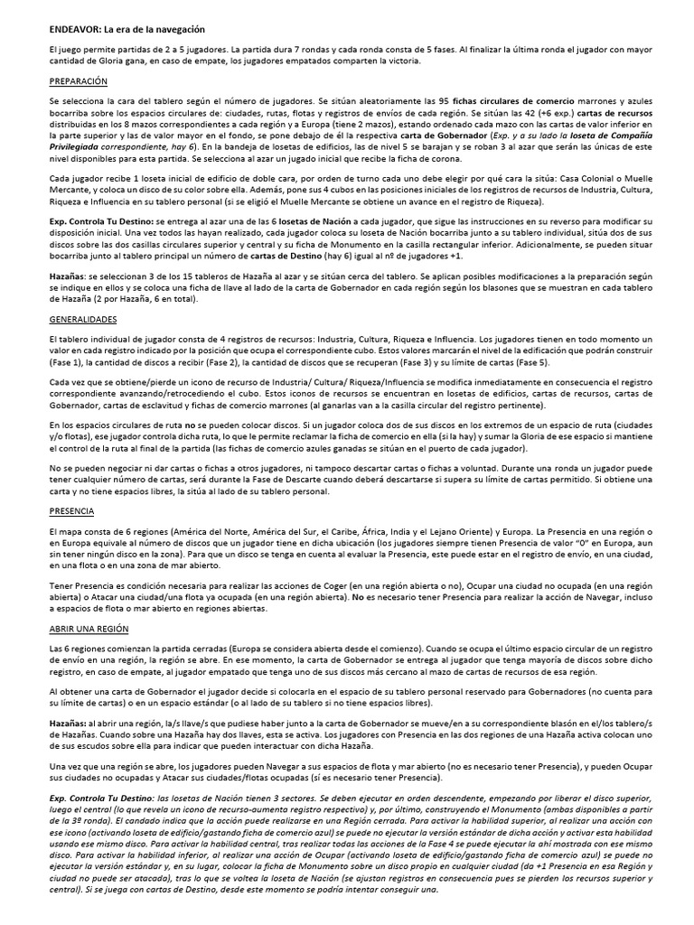 ResumenReglas Endeavor | PDF | Comercio