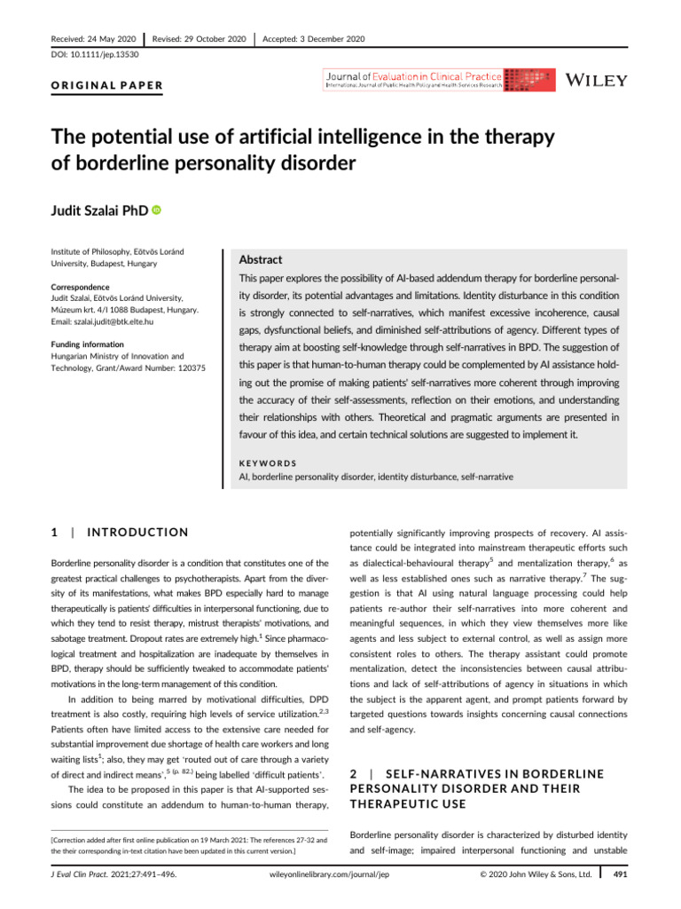 THE POTENTIAL USE OF ARTIFICIAL INTELLIGENCE IN THE THERAPY OF ...