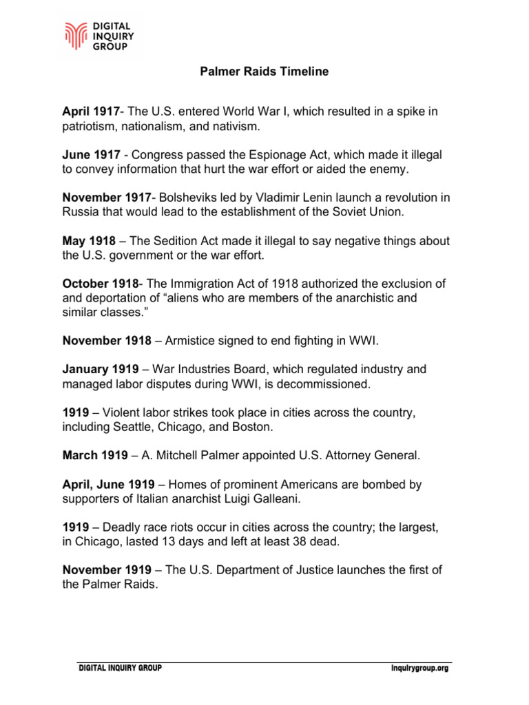 Palmer Raids Historical Overview | PDF | Political Science | Political ...