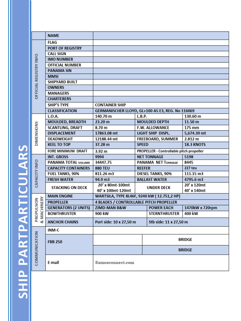 Ships Particulars | PDF | Ships | Shipping