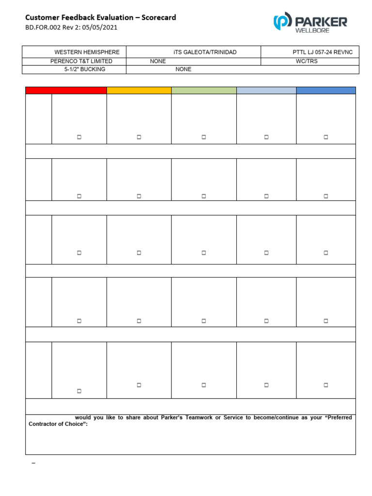 5.50in. Pre-Assemblies - Customer Feedback - Scorecard | PDF | Business