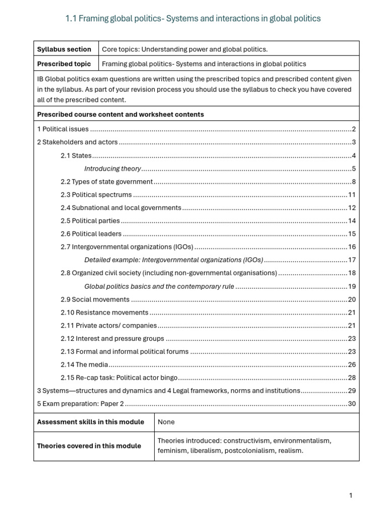 1.1 Framing global politics | PDF | Non Governmental Organization | Political Parties